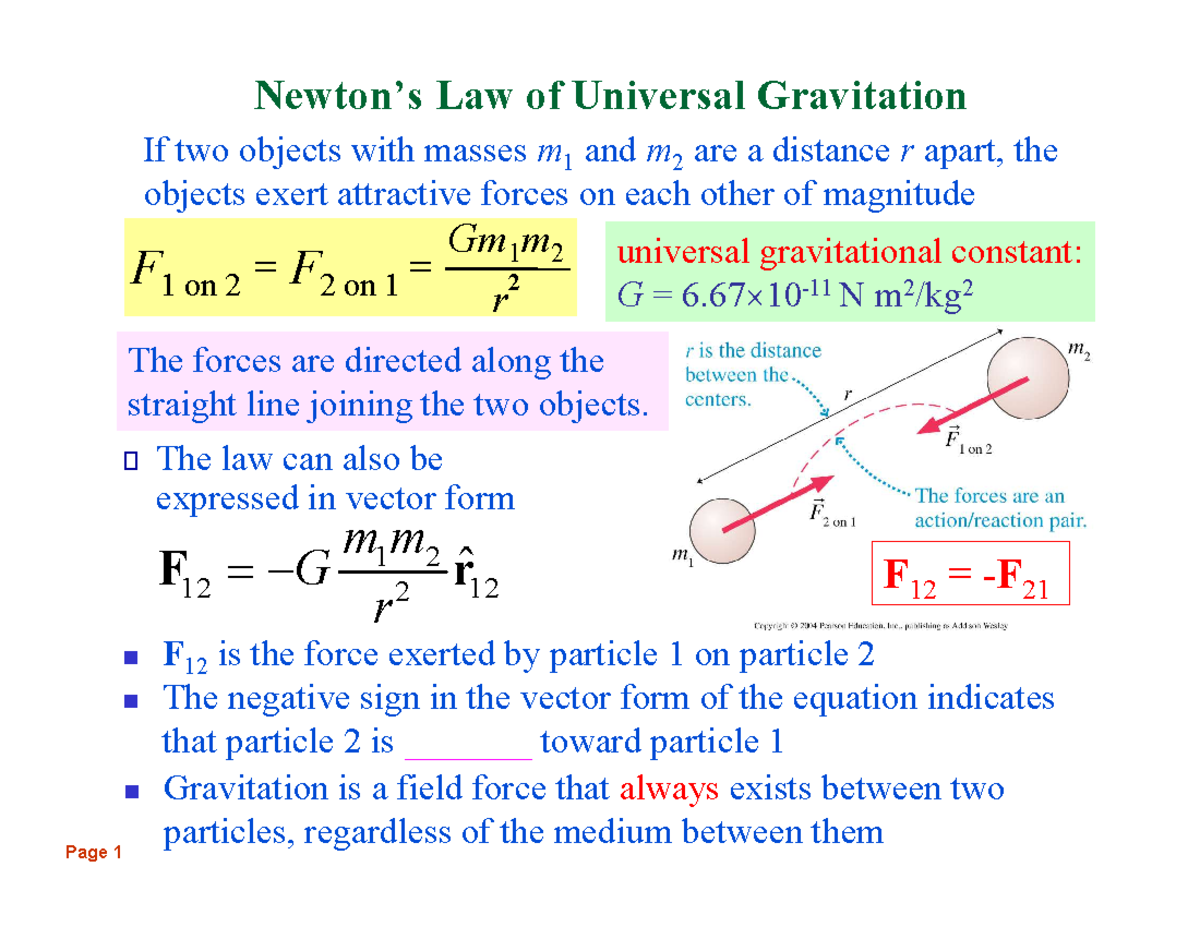 Chapter 13 - Lecture Notes on Newton's Law of Universal Gravitation ...