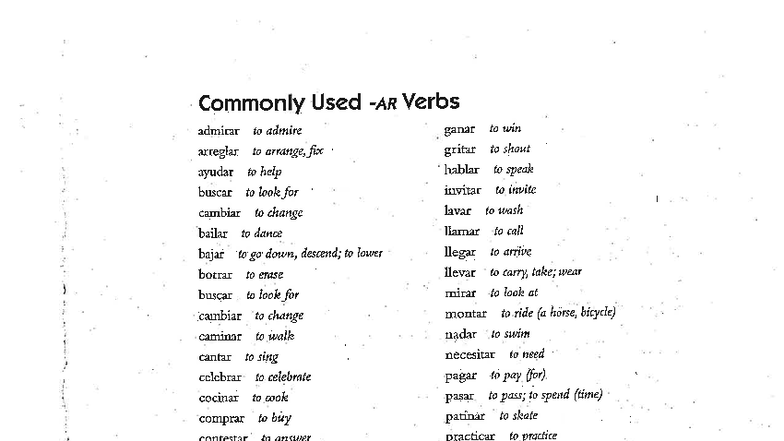 Regular -AR Verb Conjugation Packet for Spanish 101 - Studocu
