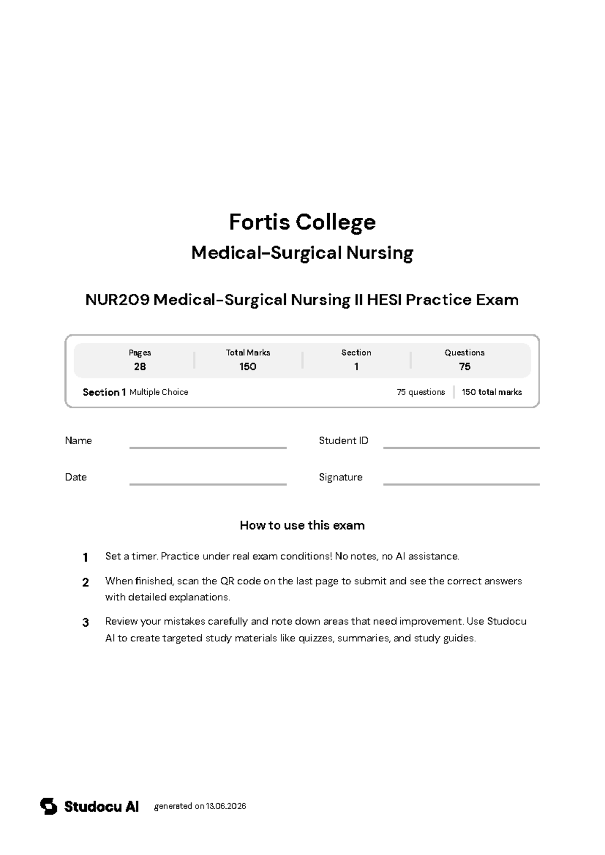 NUR209 Medical-Surgical Nursing II HESI Practice Exam - Studocu