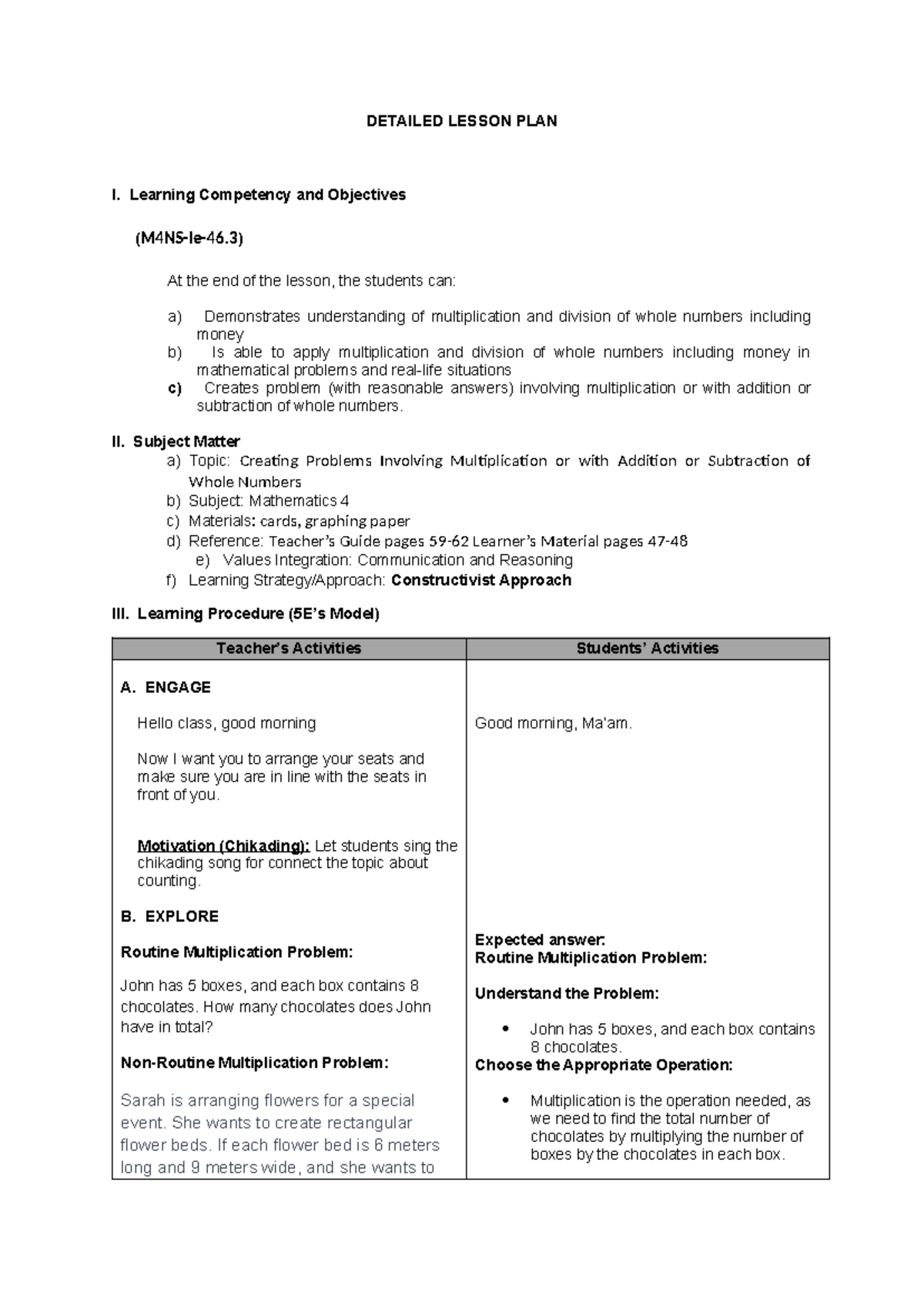 Detailed Lesson Plan for Mathematics 4 (M4NS-Ie-46.3) - Studocu