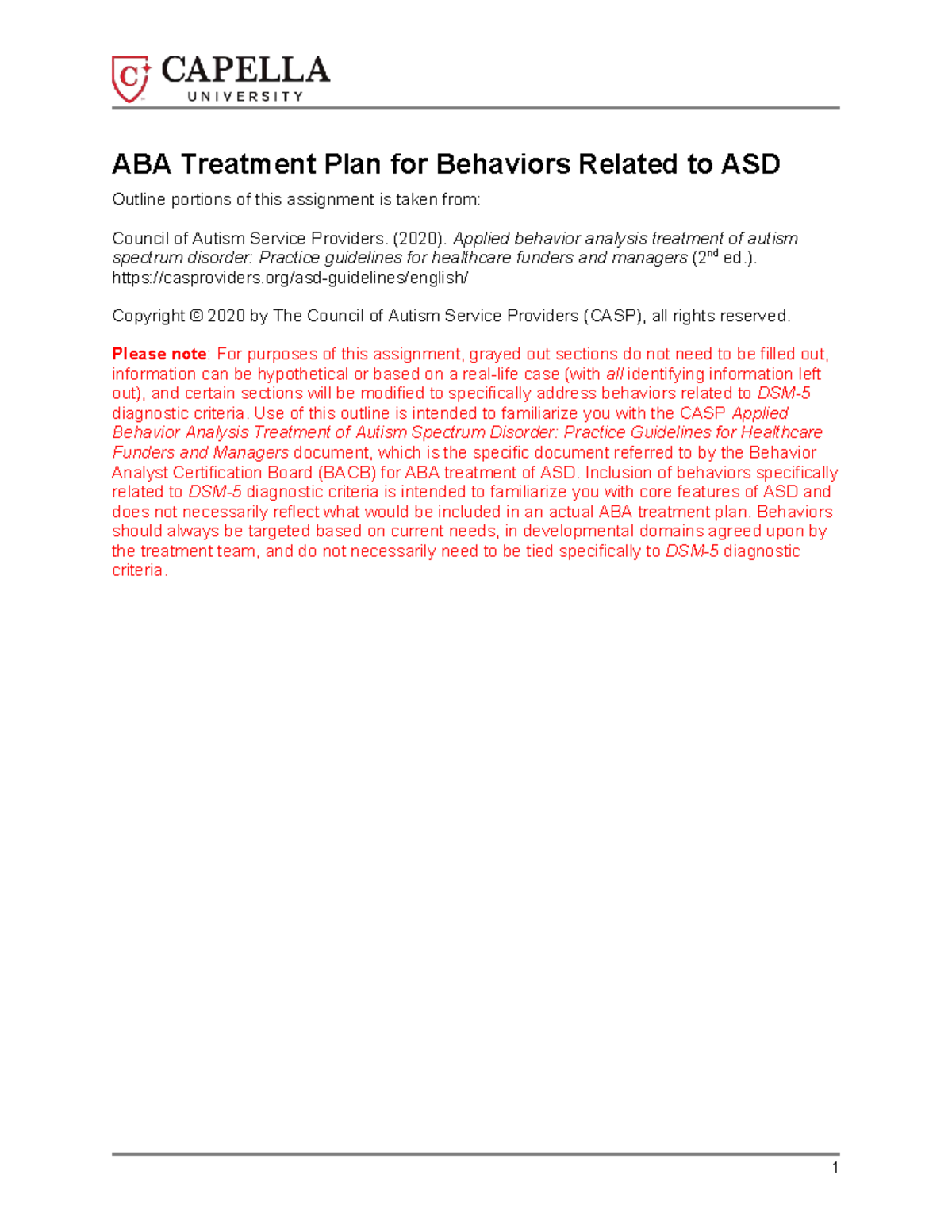 ABA Treatment Plan for ASD: Outline & Guidelines (Coursework) - Studocu
