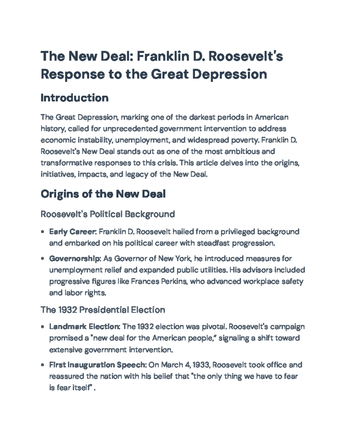 The New Deal: An Overview of FDR's Initiatives During the Great ...