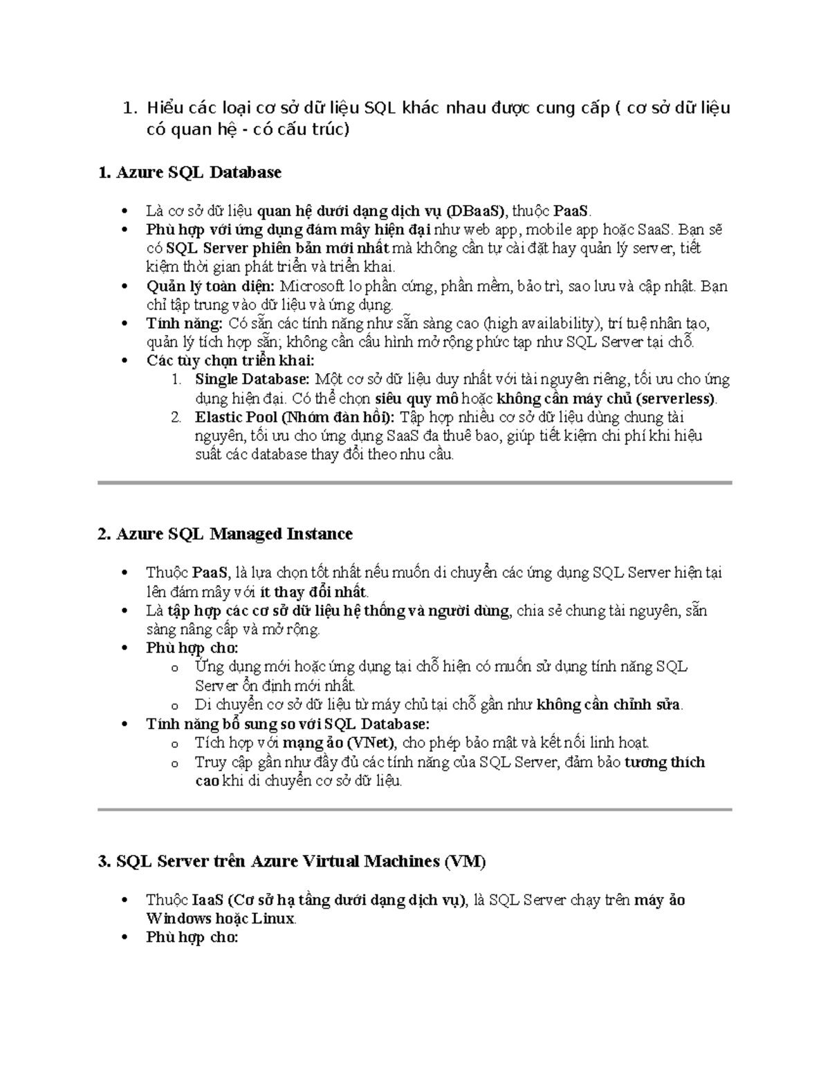 Hiểu các loại cơ sở dữ liệu SQL: Azure SQL & SQL Server - Studocu