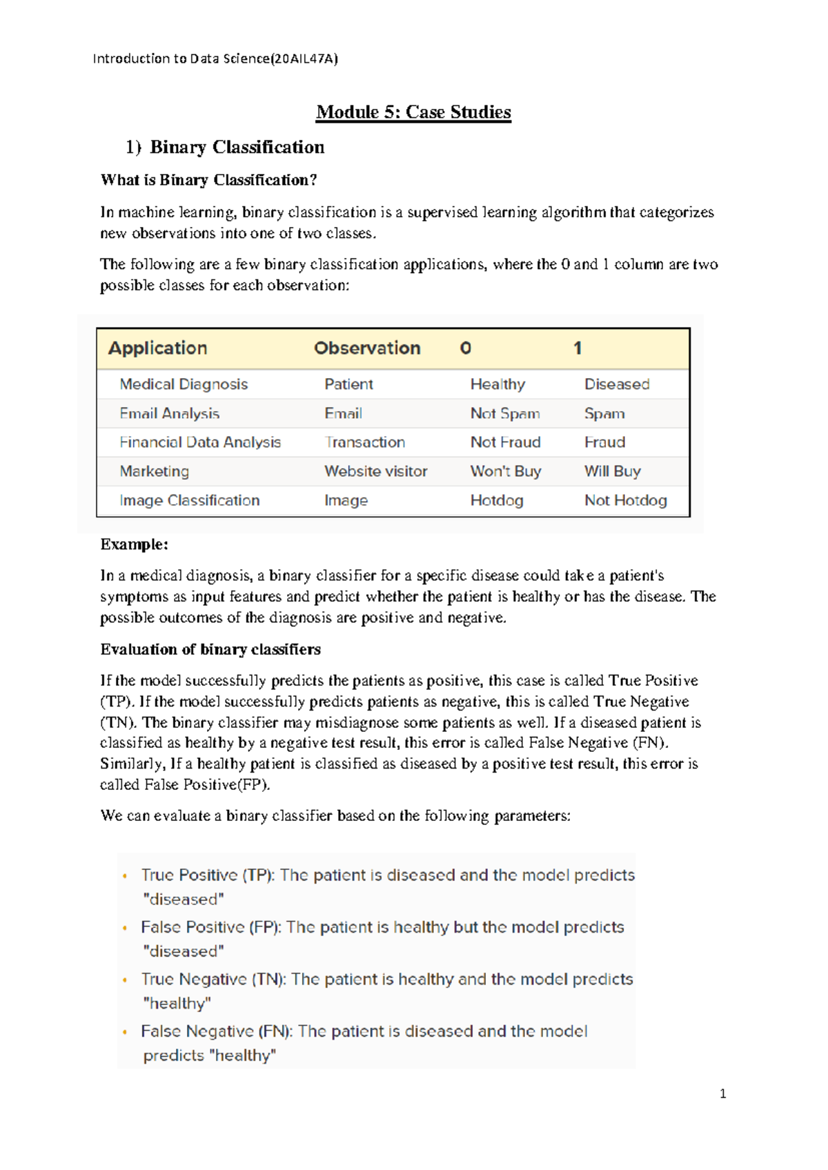 Module 5 Case Studies - Binary & Multi-Class Classification in ML - Studocu