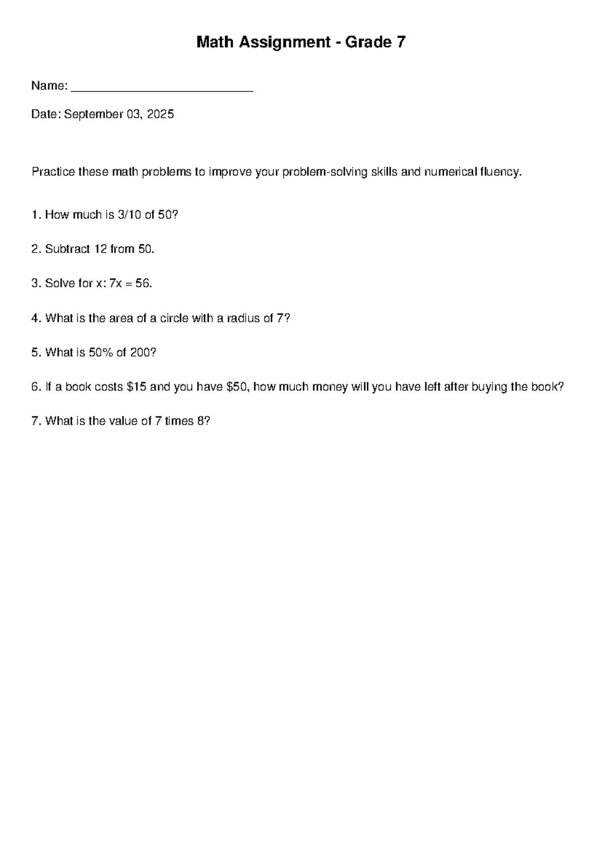 MATH 5382 - Simple Math Practice Problems - Osiem - Math Assignment ...