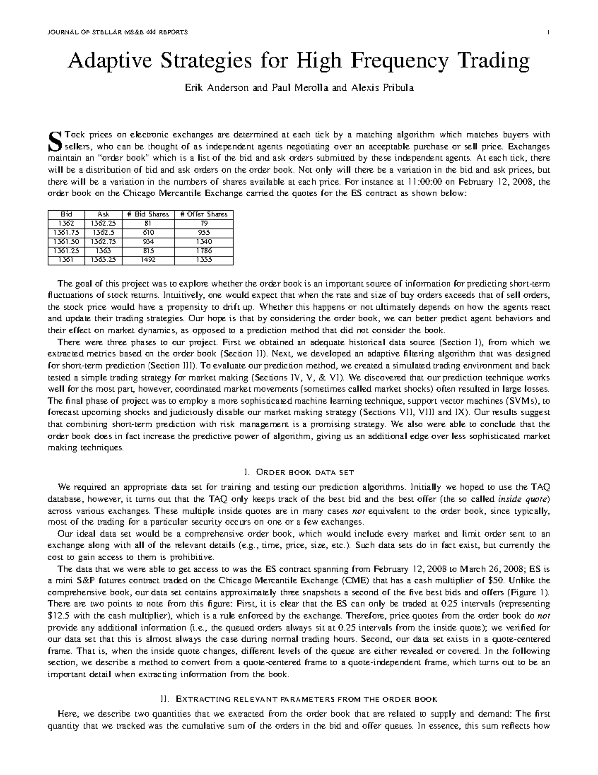 Adaptive Strategies for High-Frequency Trading (HFT) Analysis and ...