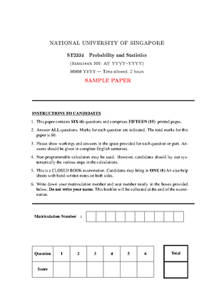 Tutorial 1 - Solution - NATIONAL UNIVERSITY OF SINGAPORE DEPARTMENT OF ...