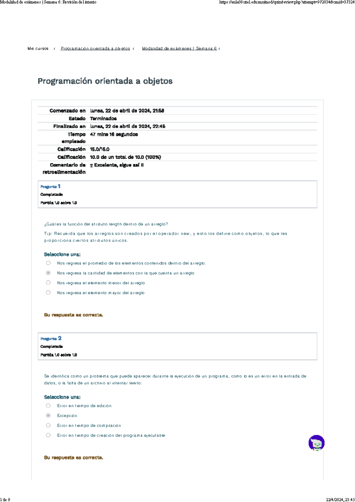 Modalidad de Exámenes Semana 6: Programación Orientada a Objetos - Studocu