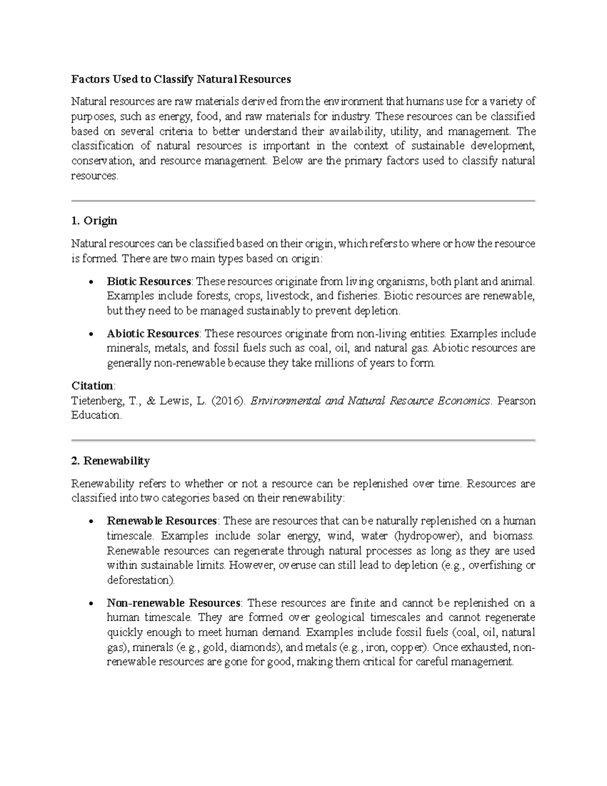 Classification of Natural Resources: Sustainability & Economic Value ...