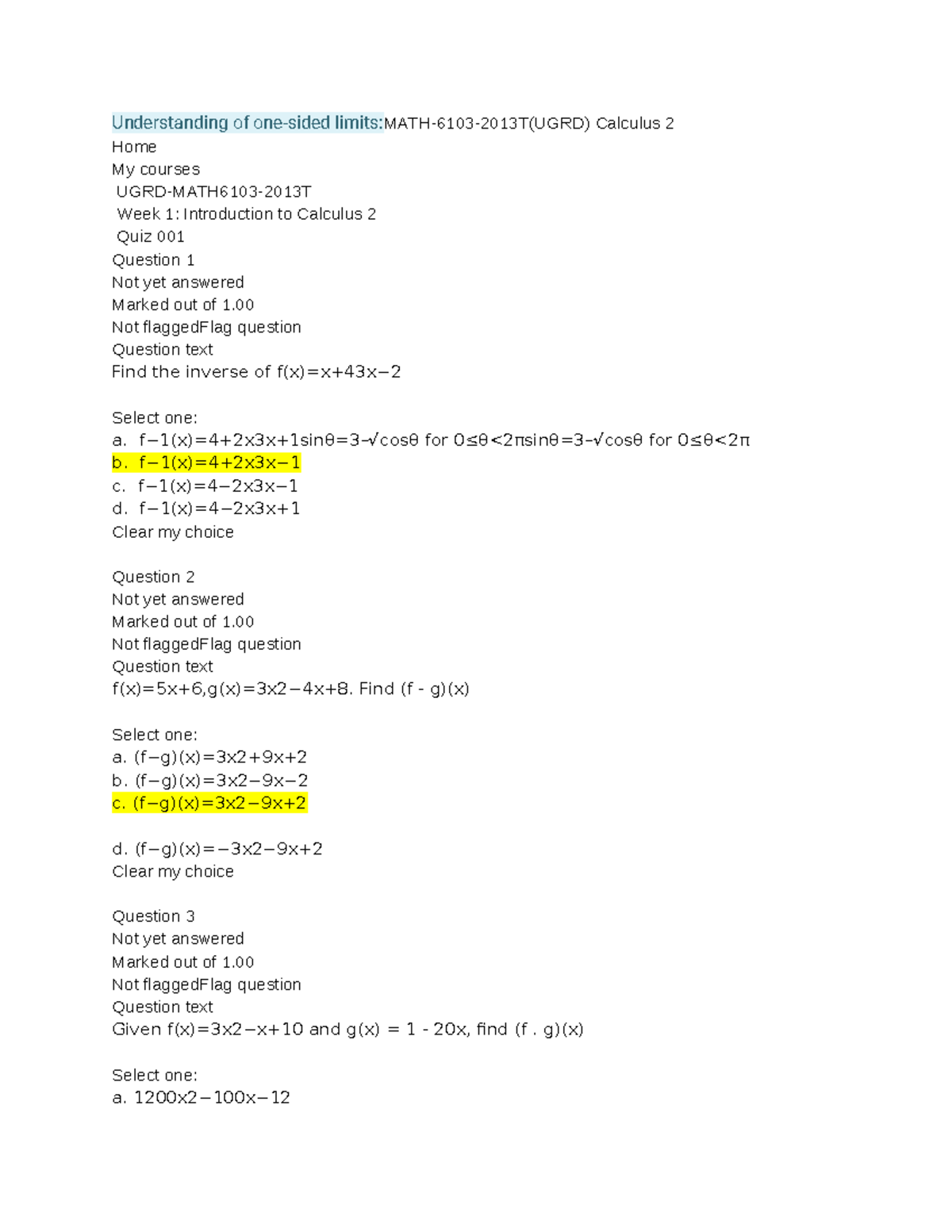 Calculus 2 Q1AND Q2 - exams answers - Understanding of one-sided limits:MATH-6103-2013T(UGRD ...