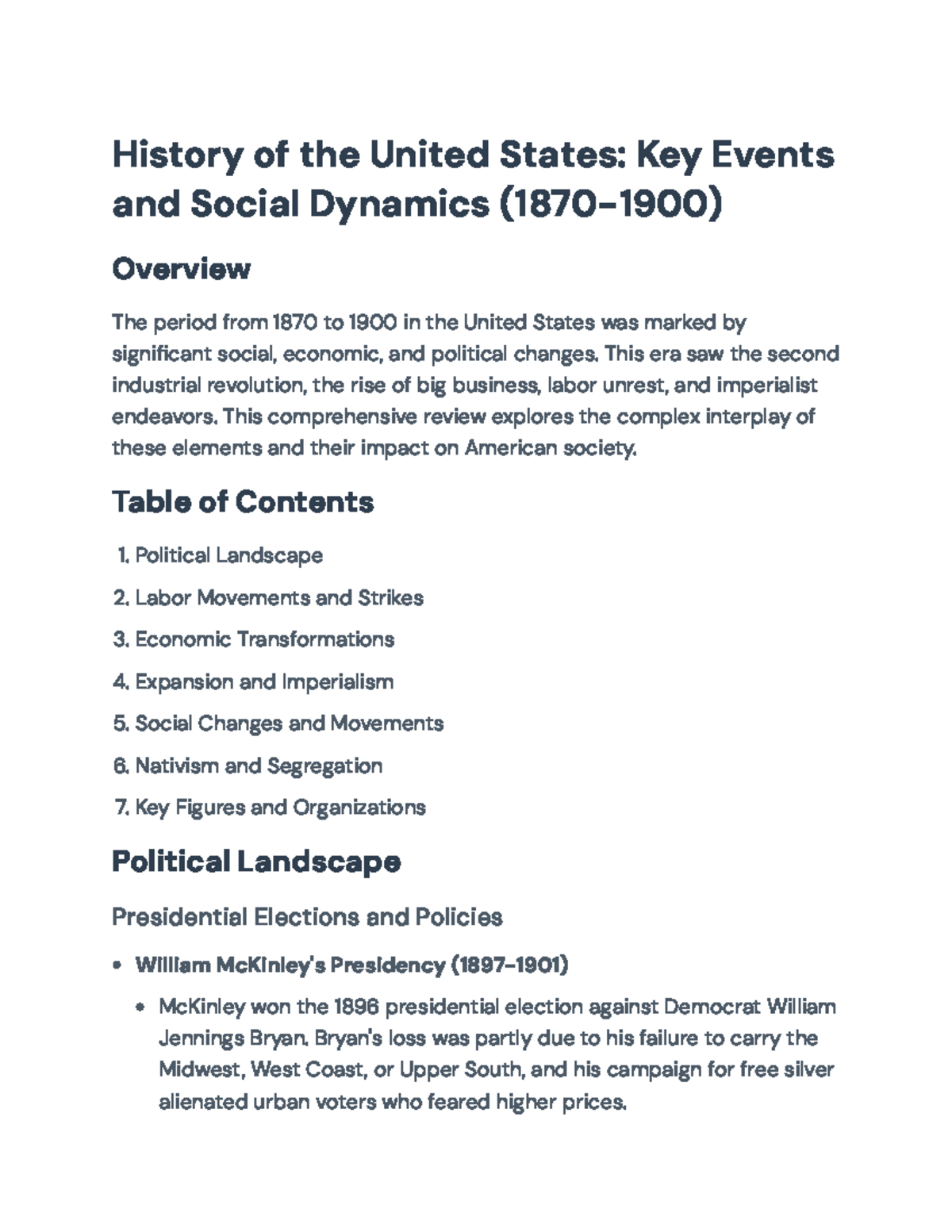 History of the U.S. (1870-1900): Social and Political Transformations ...