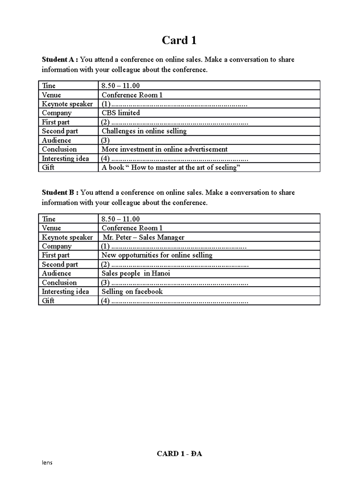 Card-Based Dialogue Practice for TATM6 - Classroom Discussions - Studocu