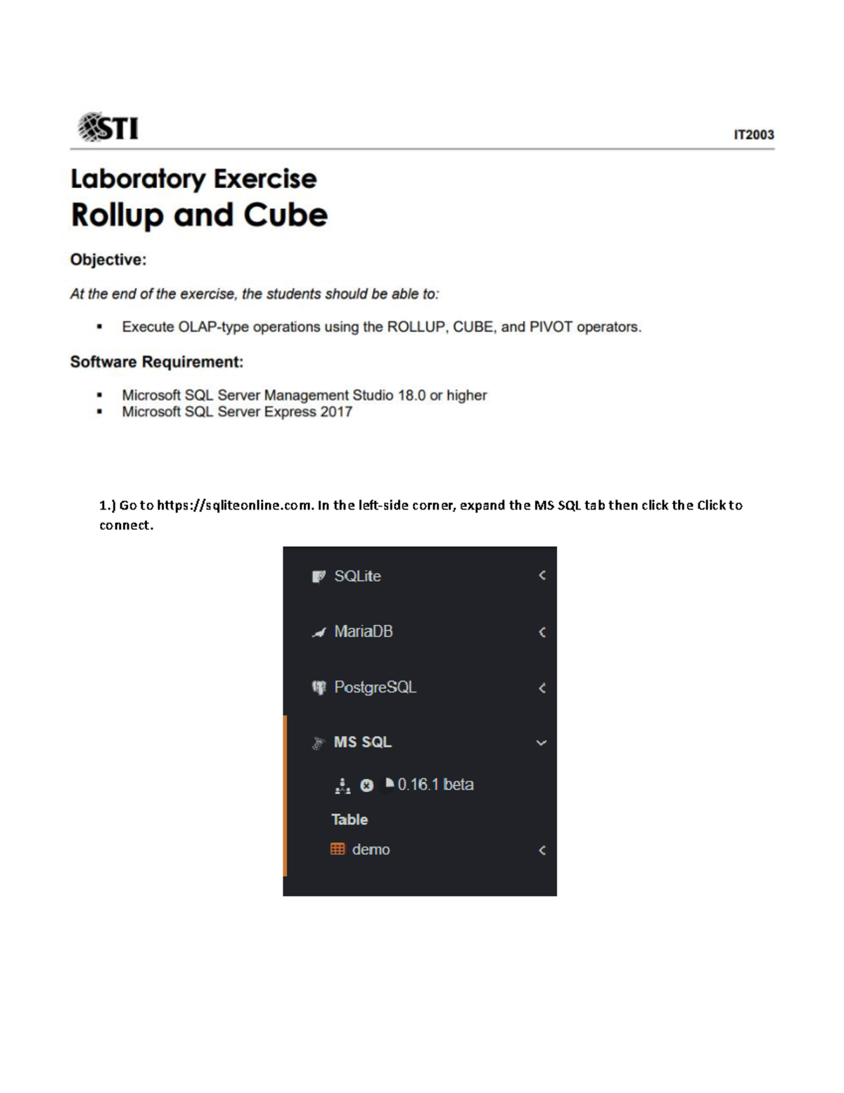 04 Laboratory 1: SQL Data Management with ROLLUP and CUBE - Studocu