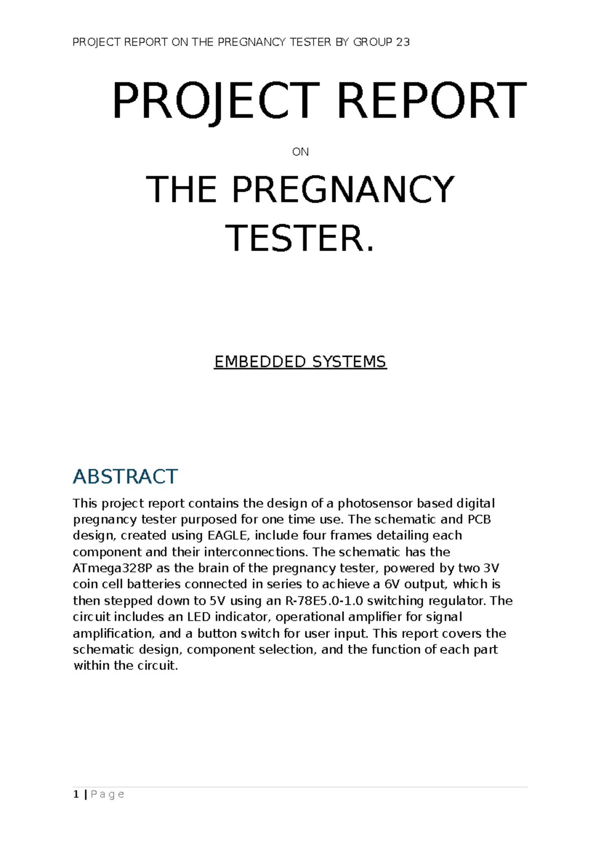 Group 23: Project Report on Photosensor-Based Pregnancy Tester - Studocu