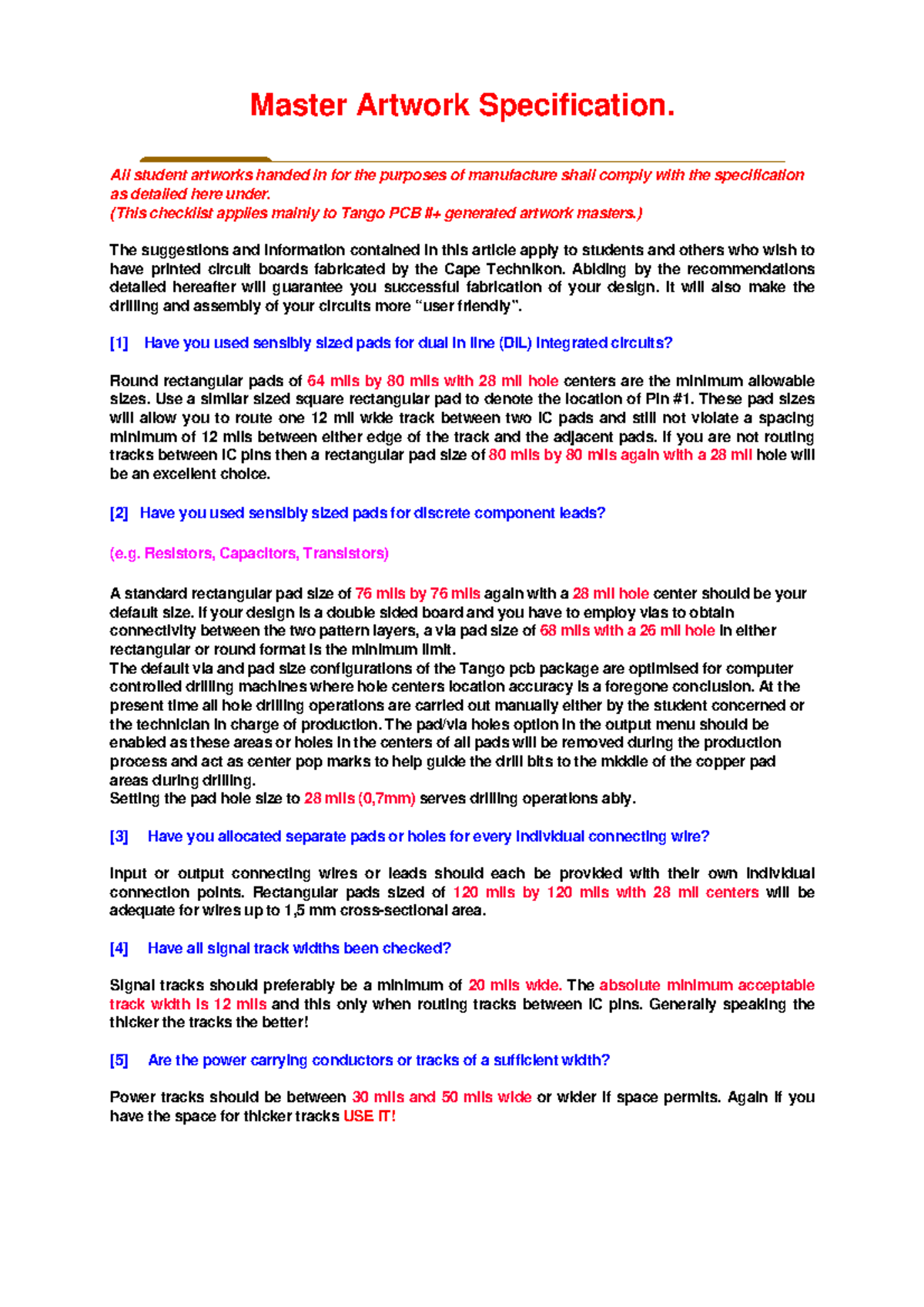Tango PCB Artwork Specification Guidelines for Students - Studocu