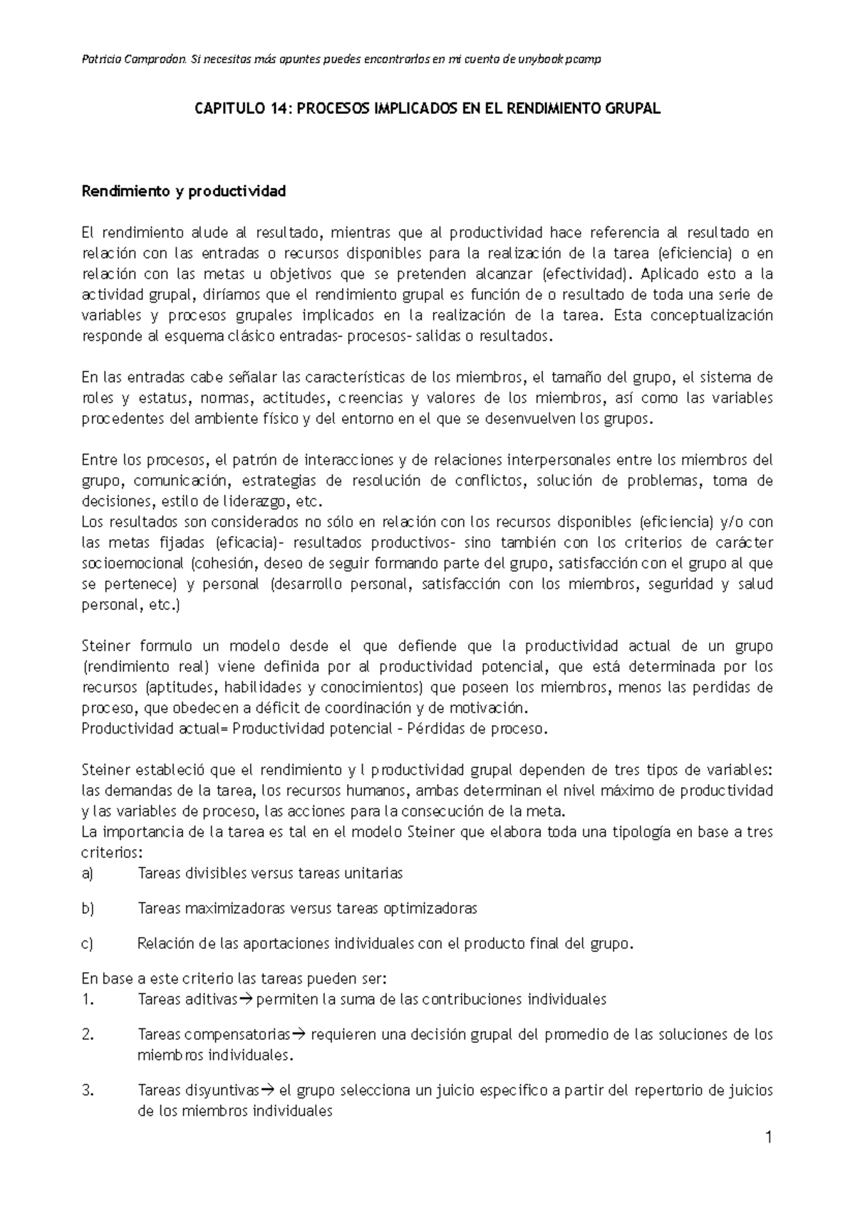CAPITULO 14 - PROCESOS DEL RENDIMIENTO GRUPAL Y PRODUCTIVIDAD - Studocu
