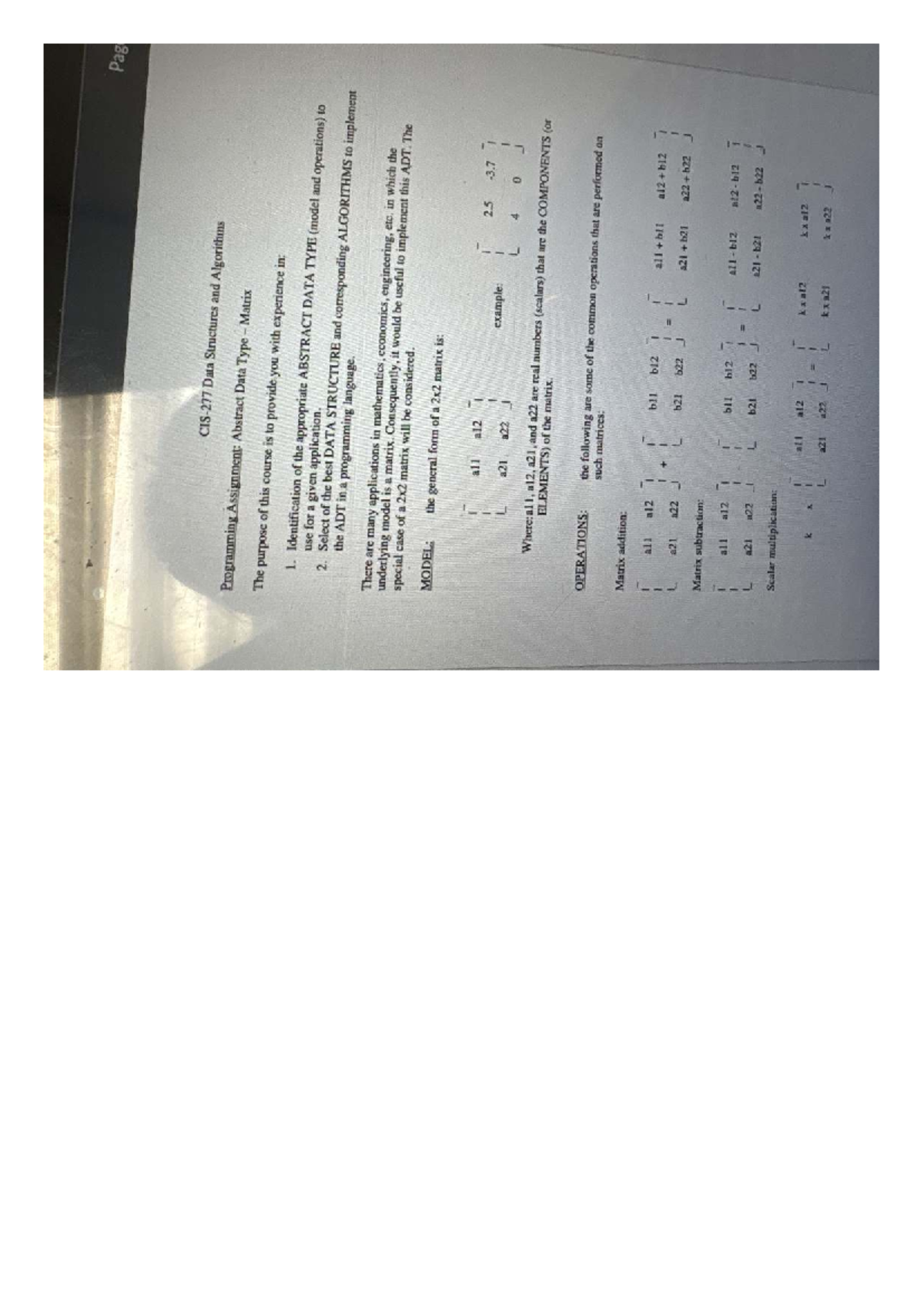 Data Structures and Algorithms (CS101) Assignment: Abstract Data Type Matrix - Studocu