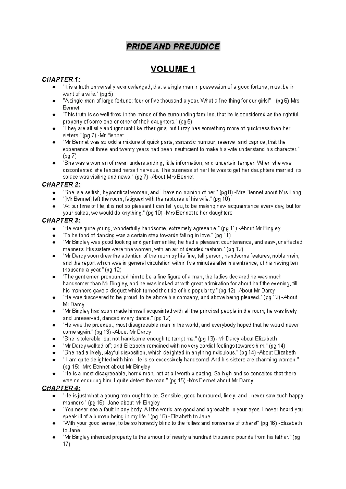 Pride and Prejudice (ENG101) - Comprehensive Quote Bank - Studocu