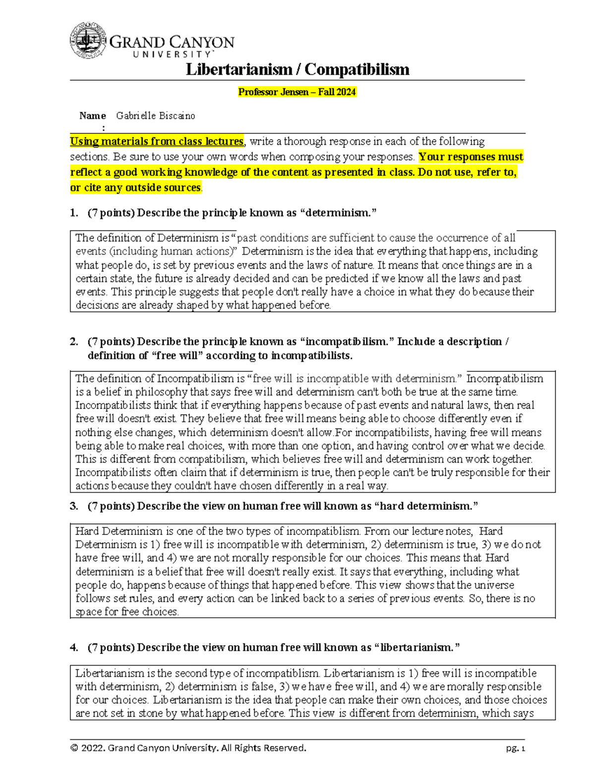 Libertarianism vs. Compatibilism Worksheet-Jensen - Libertarianism ...
