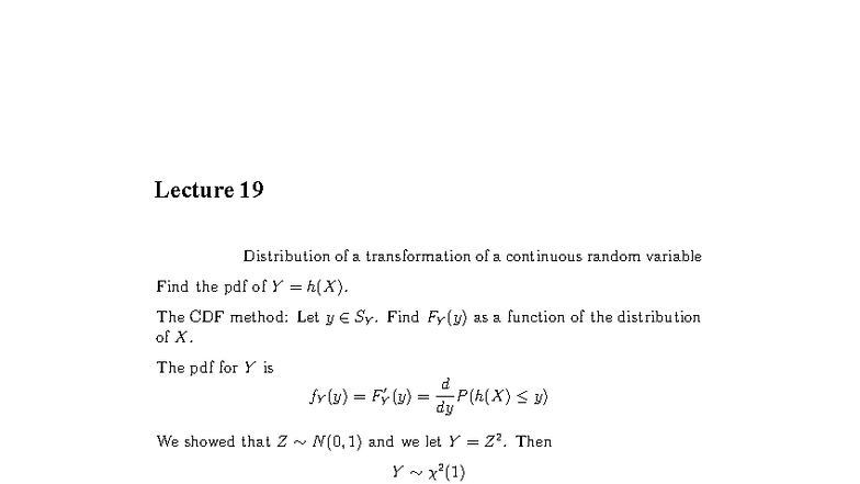 Lecture 19: Distribution of Transformations & MGF Techniques - Studocu