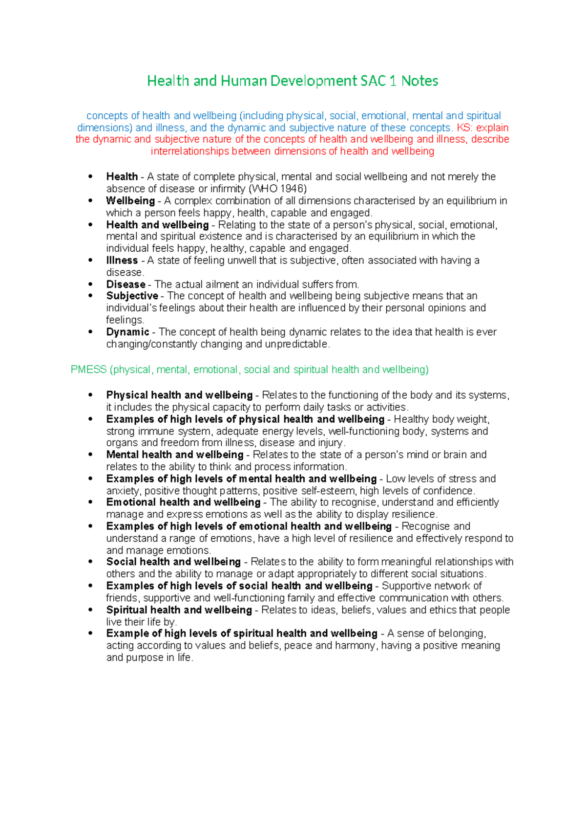 Health and Human Development Unit 3 AOS 1: SAC 1 Comprehensive Notes ...