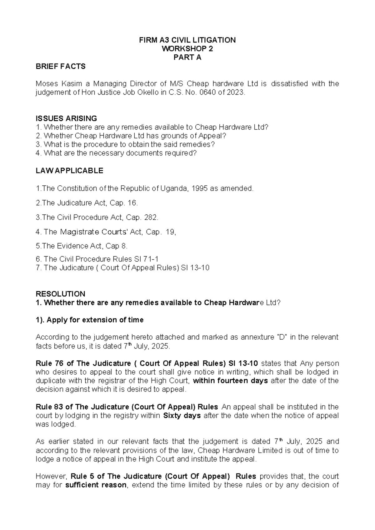 A3 Civil Litigation Workshop 2: Appeal Process for Cheap Hardware Ltd ...