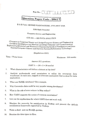 Big Data Analytics - CCS334 - Studocu