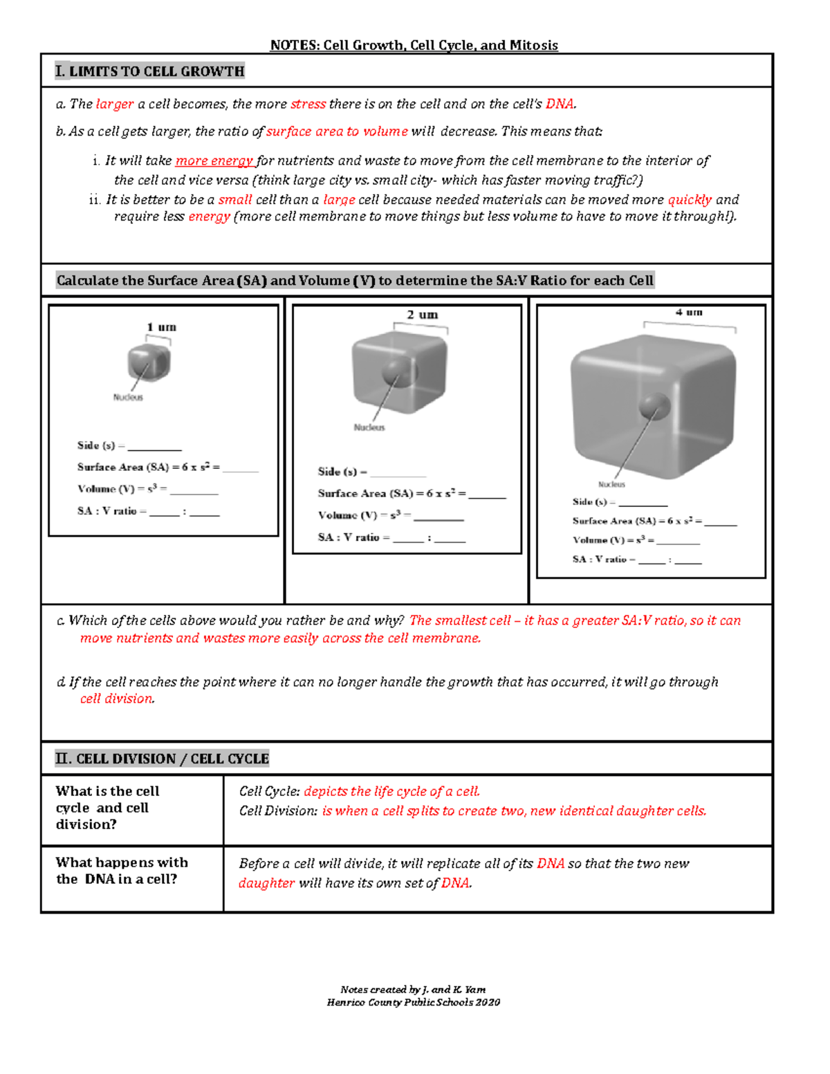 Cell Growth, Cell Cycle, and Mitosis Notes - NOTES: Cell Growth, Cell ...