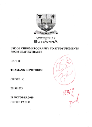 BIO 111 lab report 1 - BIO 111: Principles of Biology Demonstrators: Ms ...