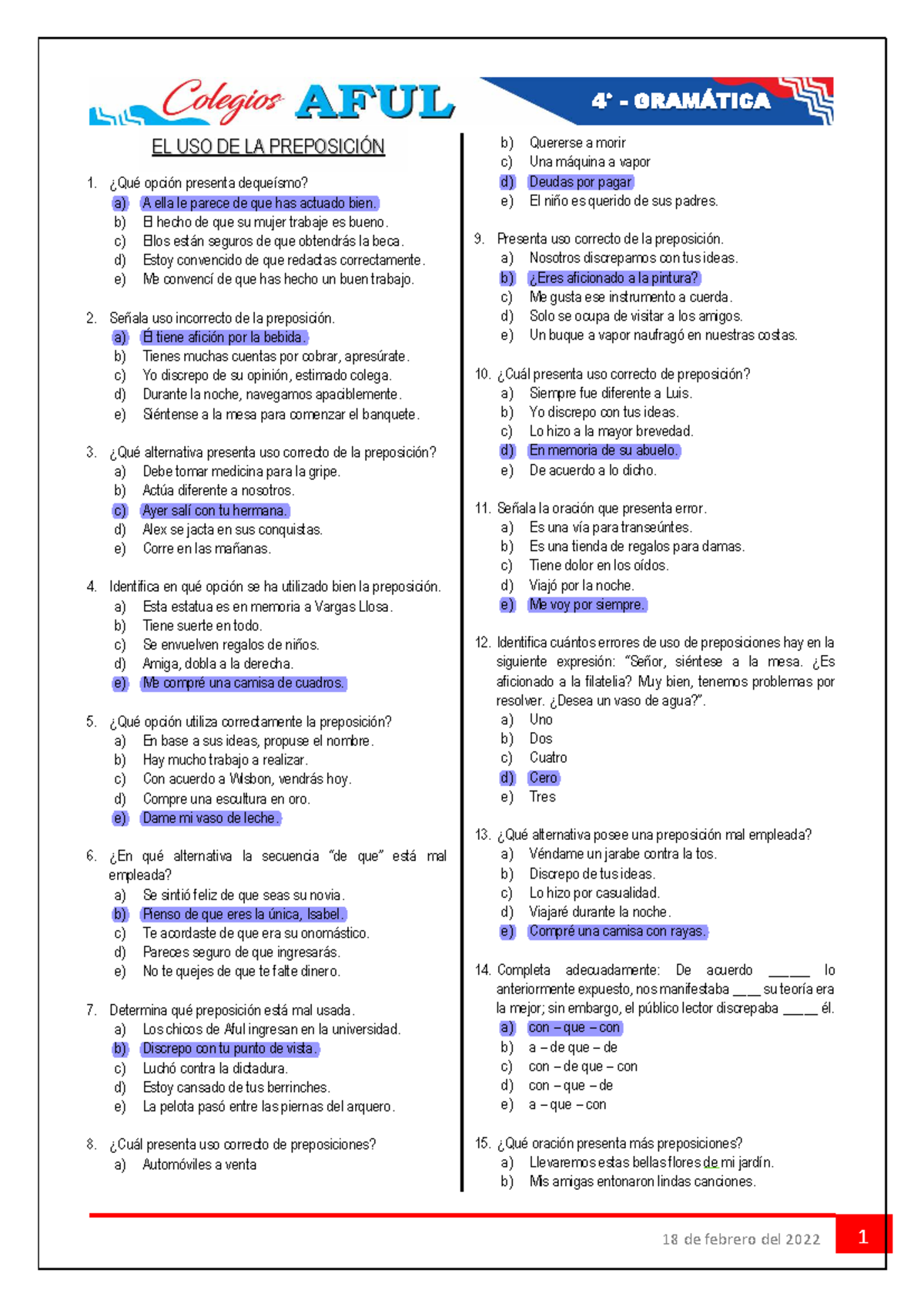 4TO Semana 6: Uso Correcto de la Preposición en Español - Studocu