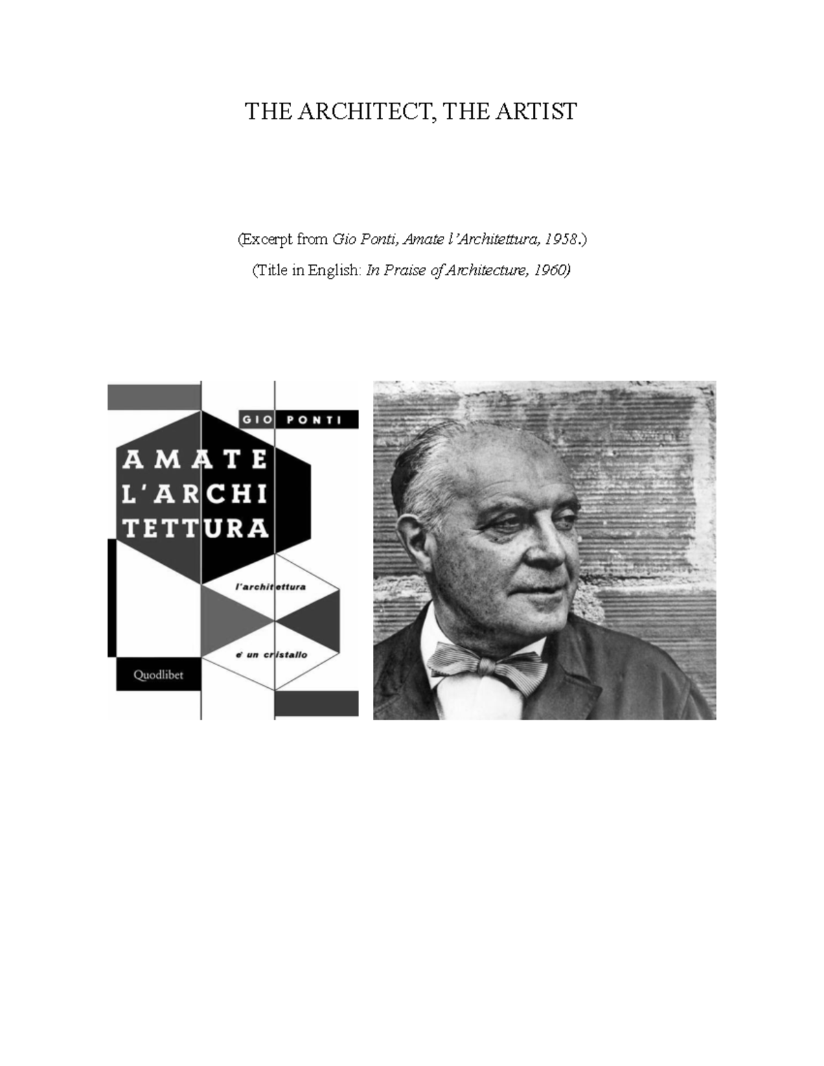 Gio ponti THE Architect the artist - THE ARCHITECT, THE ARTIST (Excerpt ...