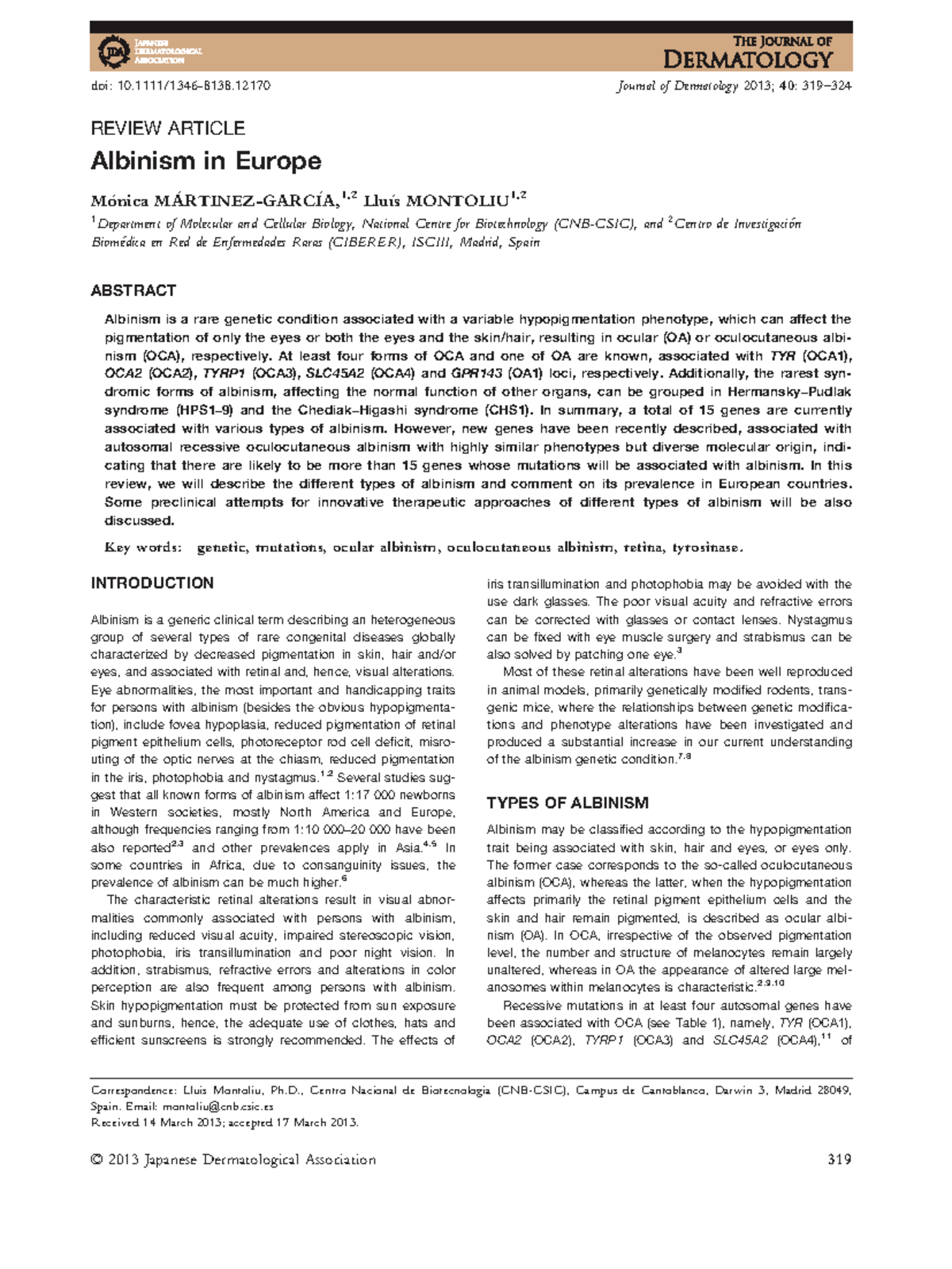 Albinism in Europe: Genetic Insights and Therapeutic Approaches - Studocu