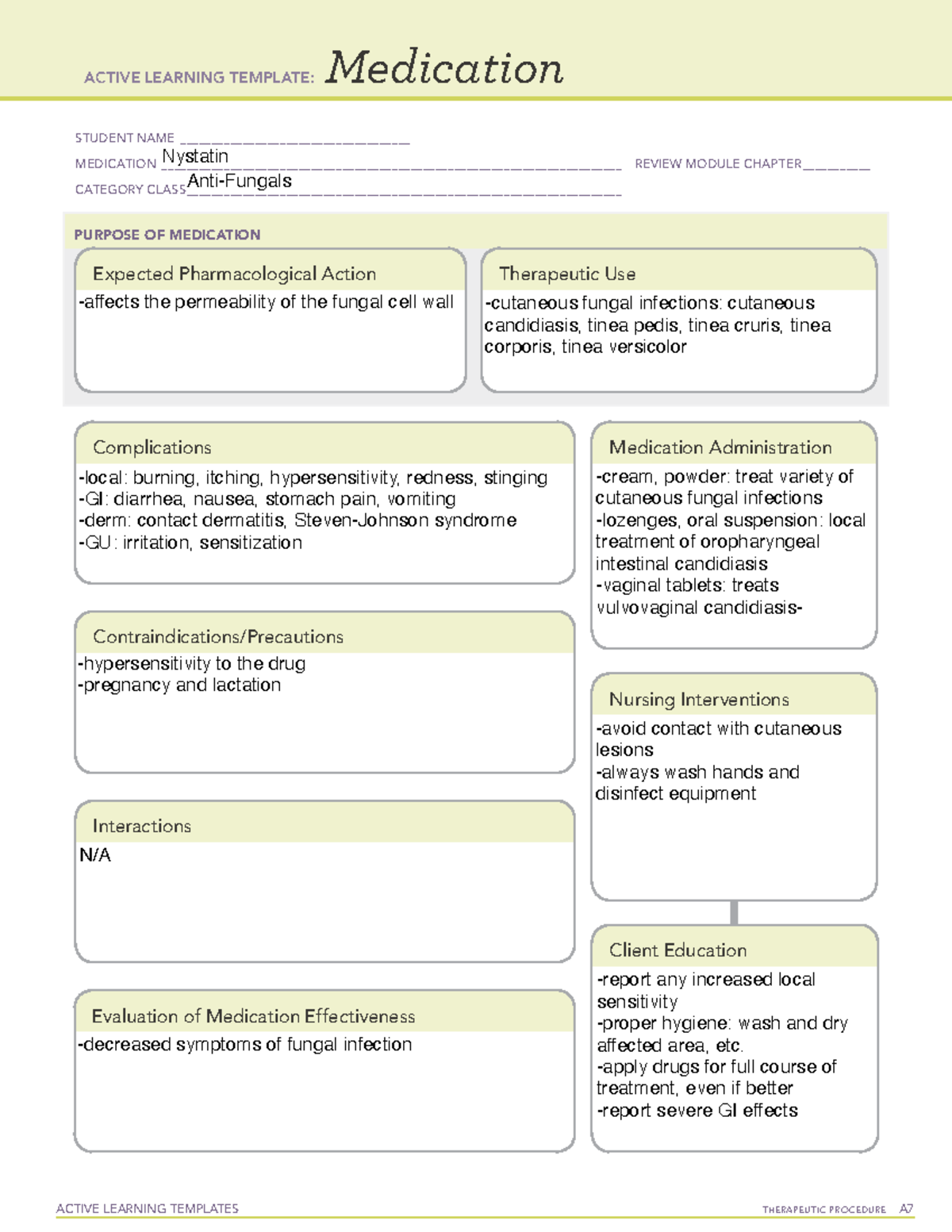 12 nystatin - drug template - ACTIVE LEARNING TEMPLATES THERAPEUTIC ...