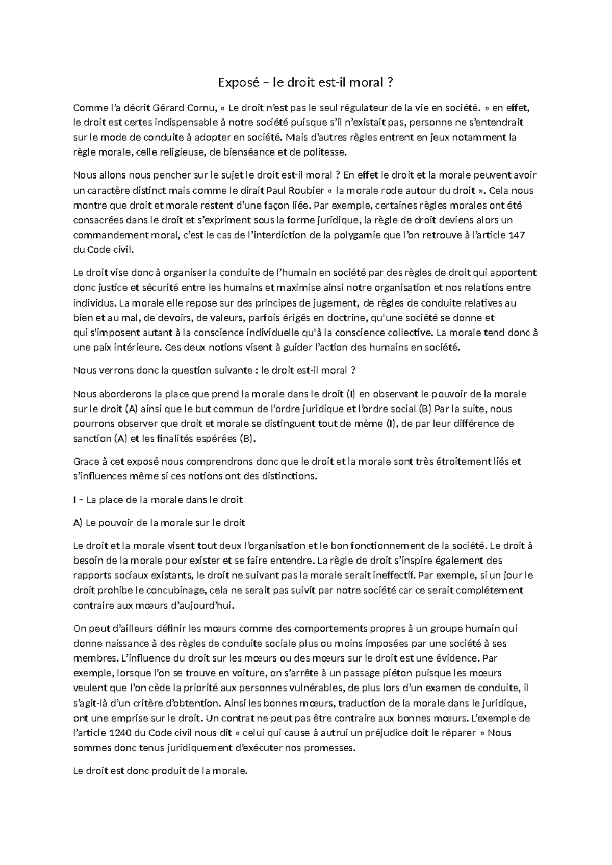 Le droit et la morale - Exposé – le droit est-il moral? Comme l’a ...