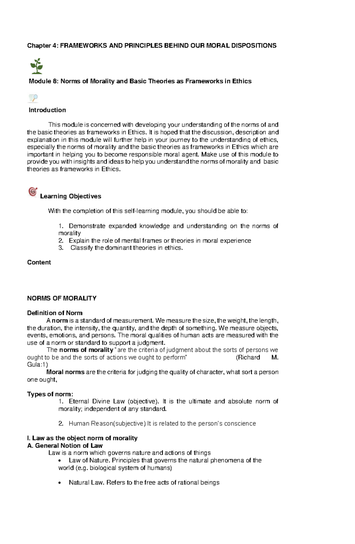 Ethics Final Module - asdfghj - Chapter 4: FRAMEWORKS AND PRINCIPLES ...
