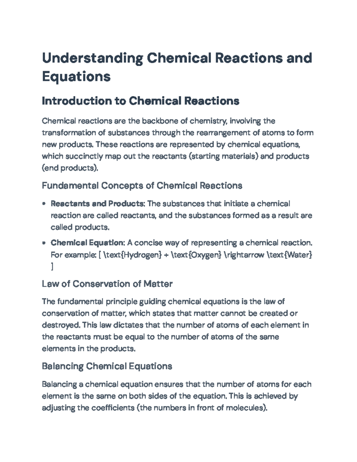 Understanding Chemical Reactions: Types & Balancing Techniques - Studocu