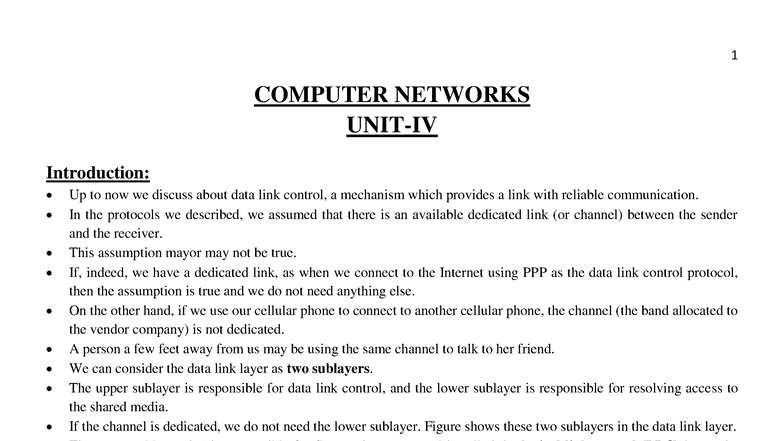 UNIT-4 COMPUTER NETWORKS: Data Link Control and Access Protocols - Studocu