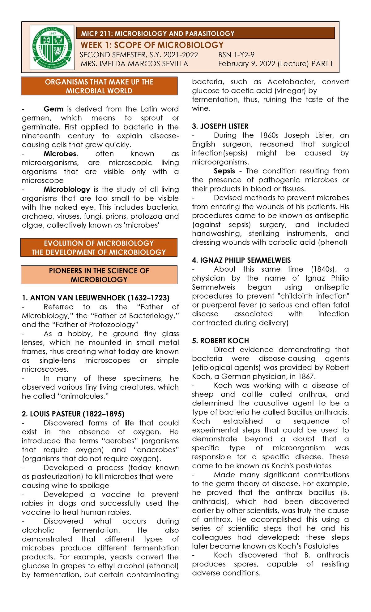 MICP 211: Comprehensive Microbiology & Parasitology Lecture Notes - Studocu