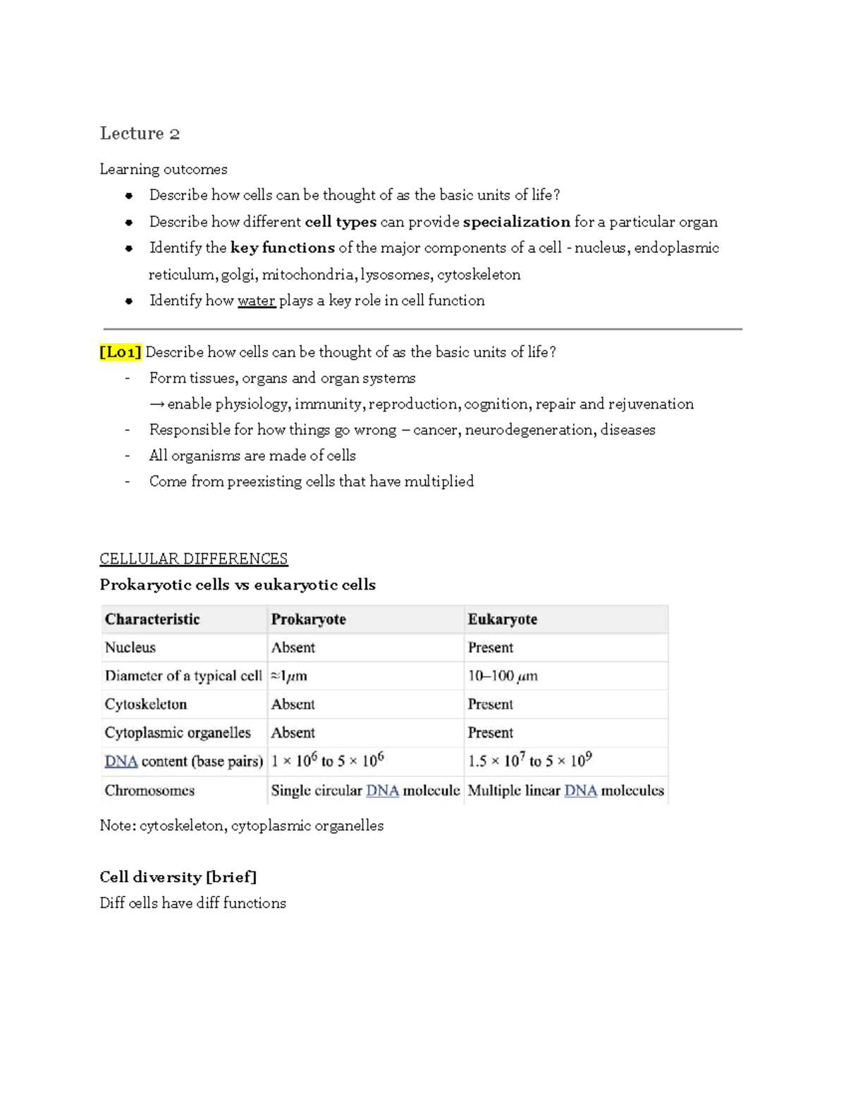 Lec2notes - Understanding Cellular Units and Their Functions - Studocu