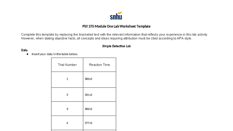 PSY 375 Data Detection Lab Worksheet and Analysis - Studocu