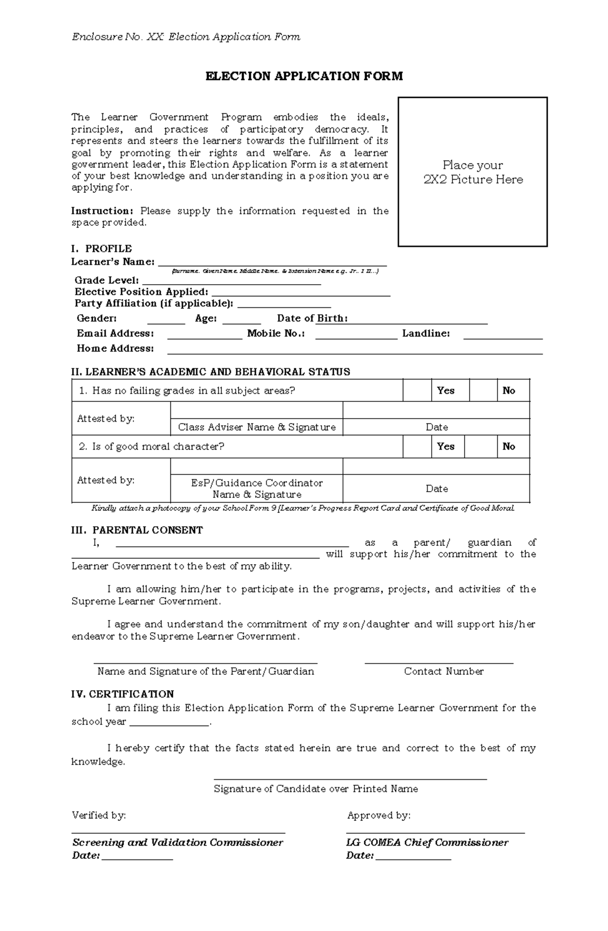 Enc6 - Election Application Form for Learner Government Participation ...