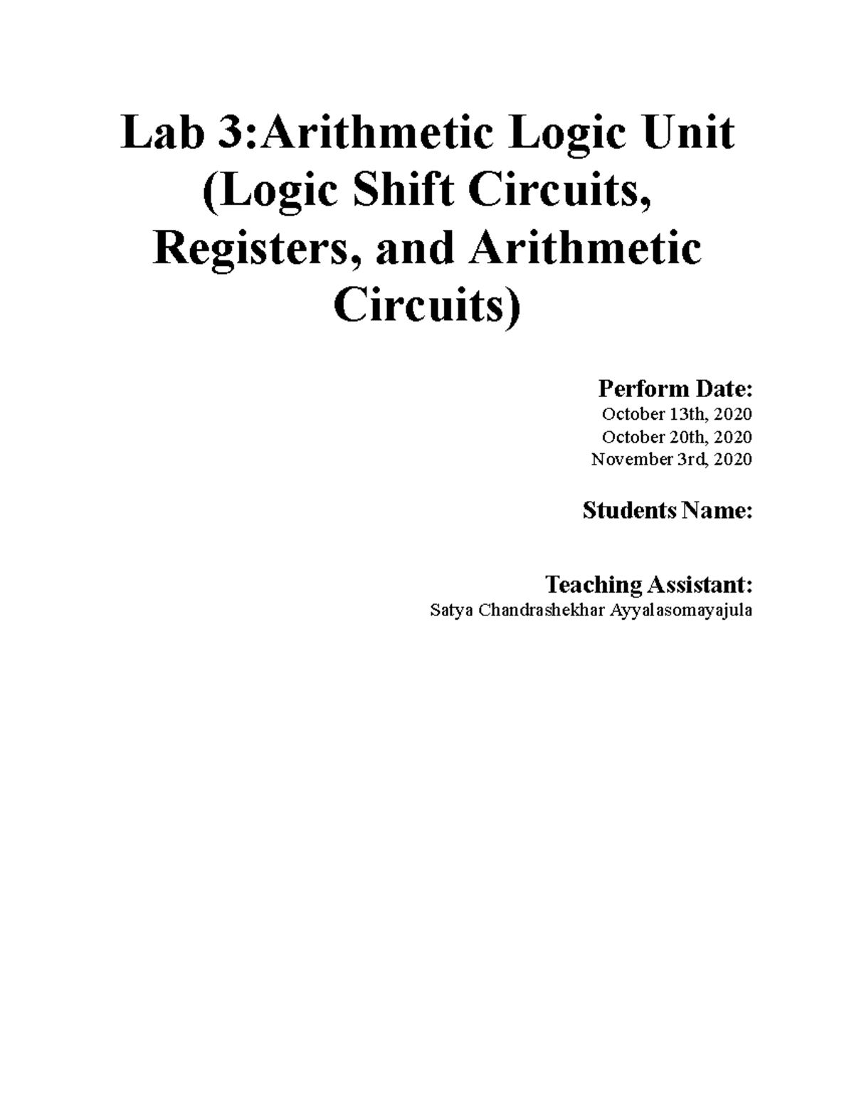 CEG2136 Lab3 - CEG2136 - Lab 3:Arithmetic Logic Unit (Logic Shift Circuits, Registers, and - Studocu