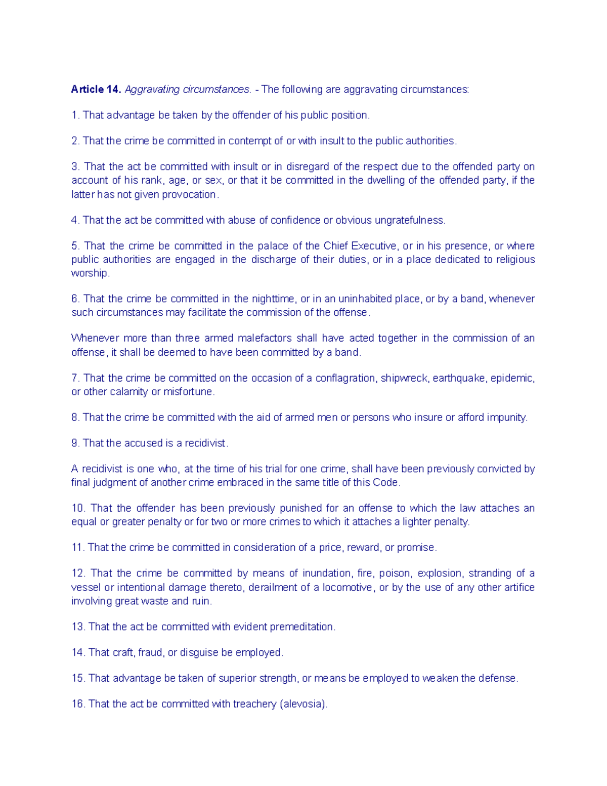 Article 14 - RPC: Aggravating Circumstances Explained - Studocu