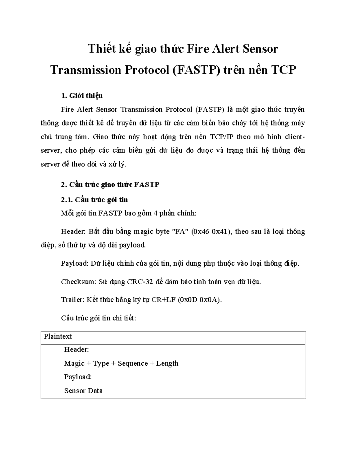 Thiết kế giao thức Fire Alert Sensor Transmission Protocol - Thiết kế ...