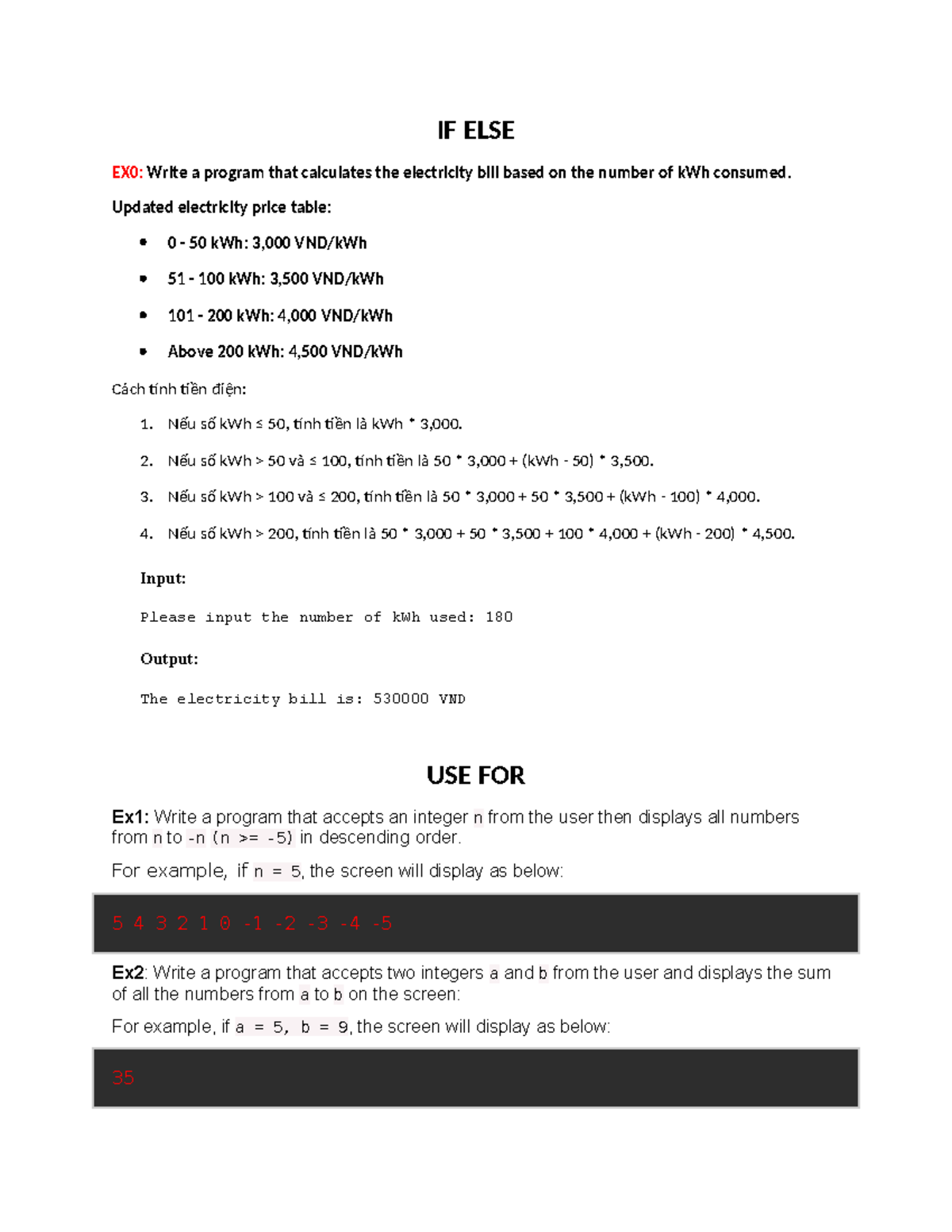 Workshop 3: LOOP Exercises for Electricity Bill Calculation and More ...