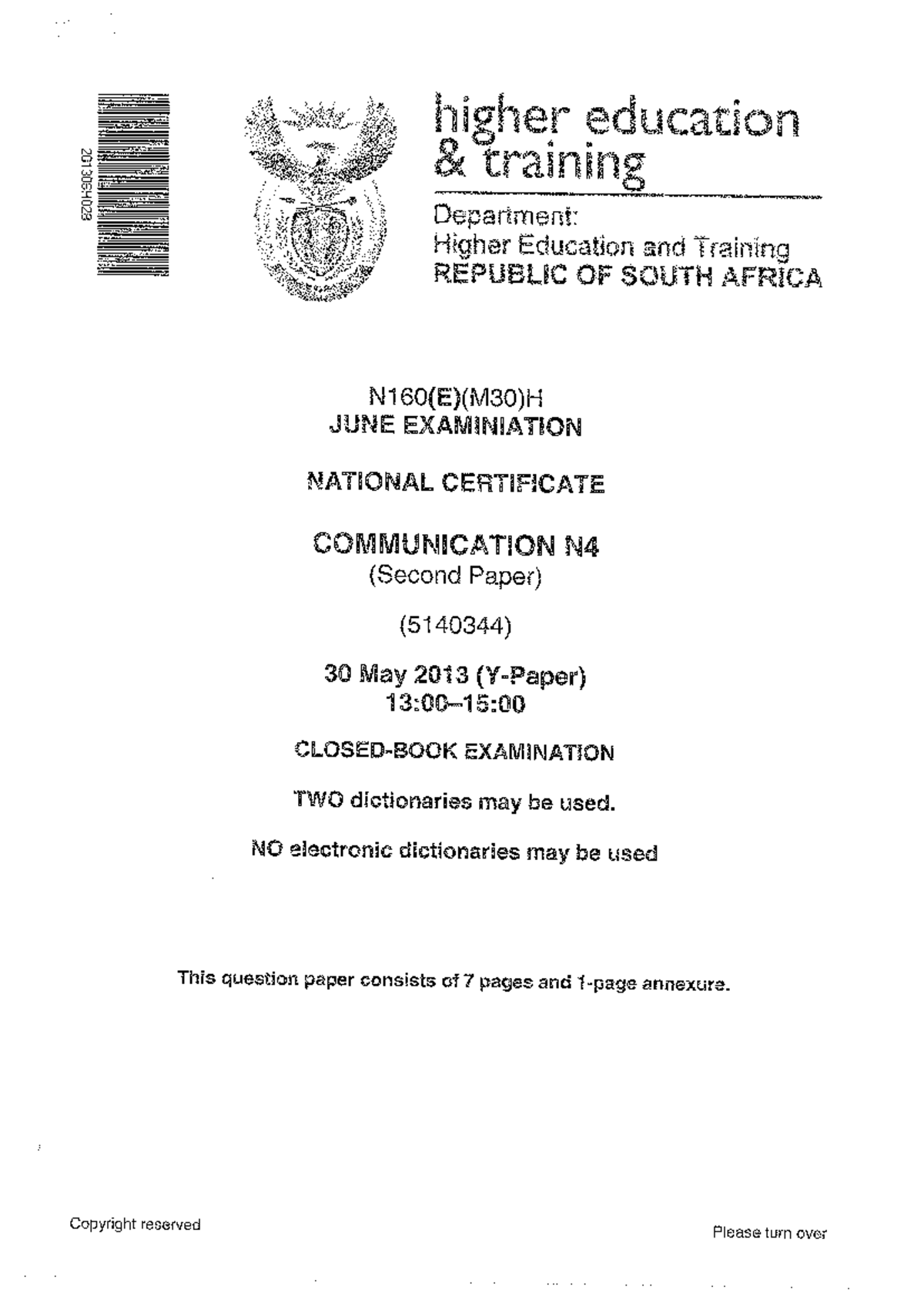 N4 Communication June 2013 Exam Paper 2 Analysis - Studocu