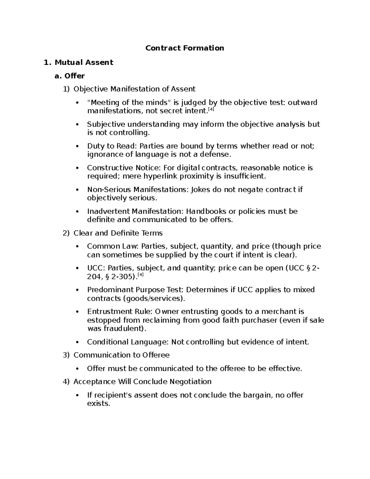 Final Contracts Outline: Key Concepts and Principles - Studocu