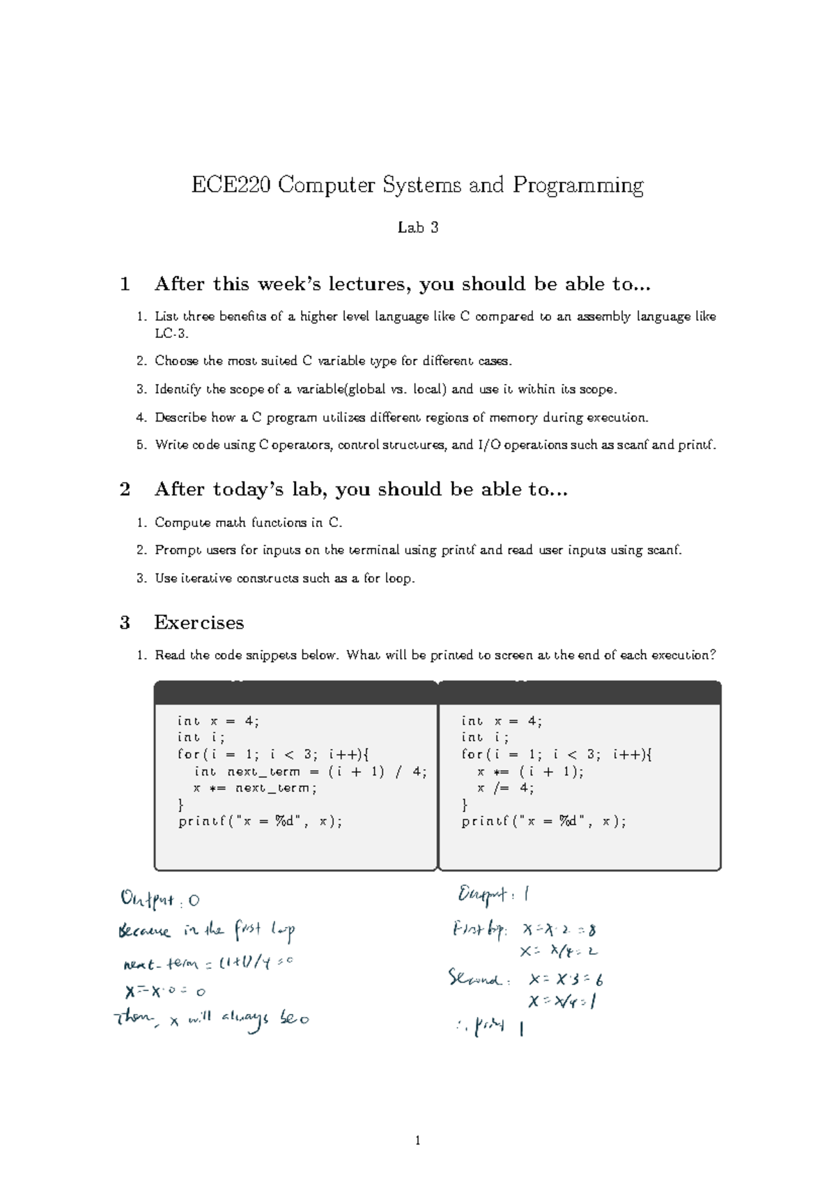 ECE 220 Lab 3 Worksheet: Understanding C Programming Concepts - Studocu