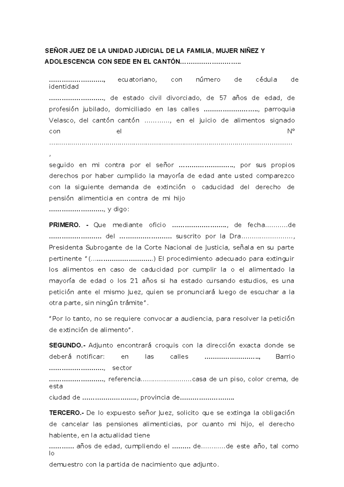 Demanda de Extinción de Alimentos - Juicio de Alimentos en Ecuador ...
