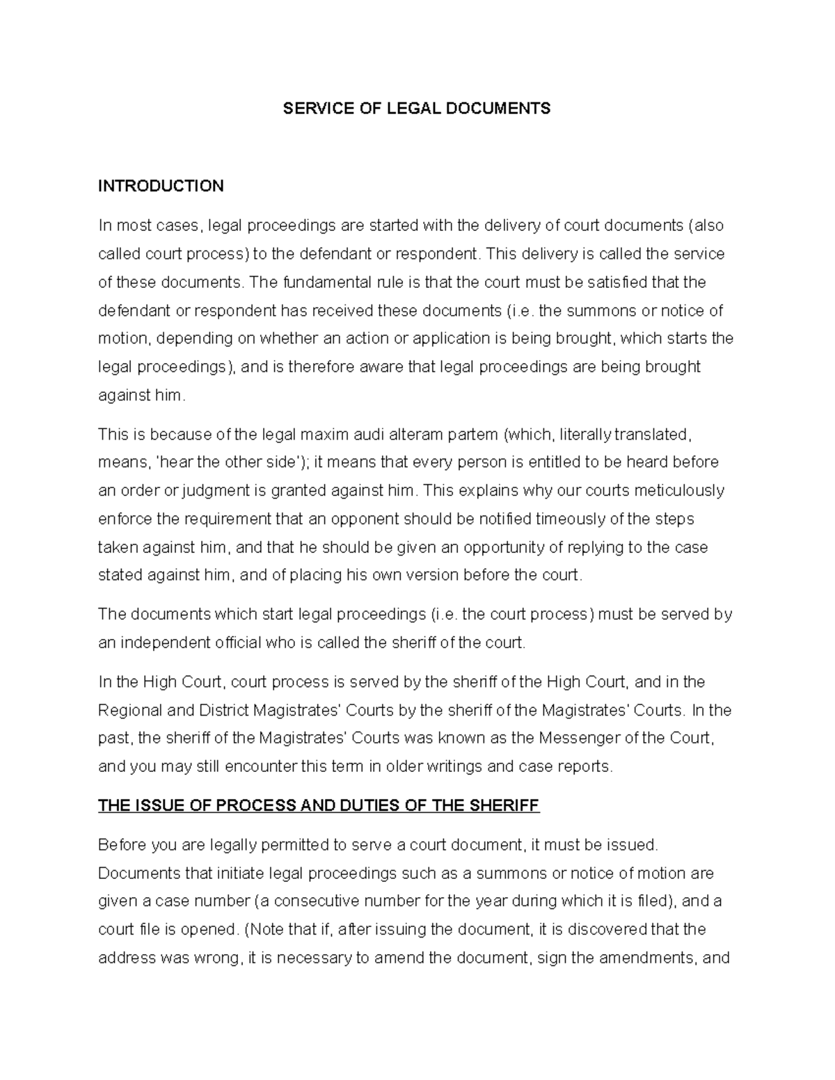 Civil Procedure (Service): Understanding Legal Document Delivery - Studocu